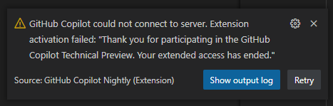 Carl on Twitter: "@MostlyEmre @github @GitHubCopilot Yup - Copilot still broken for me too ...