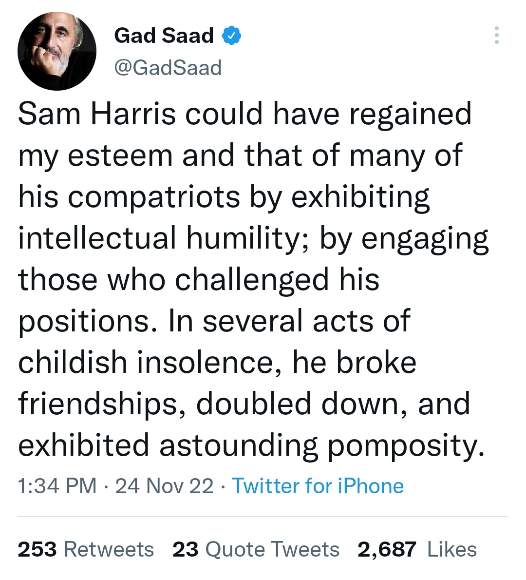 bad_stats 💿 on Twitter: "Sam Harris probably deleted his Twitter because the universe mind told ...