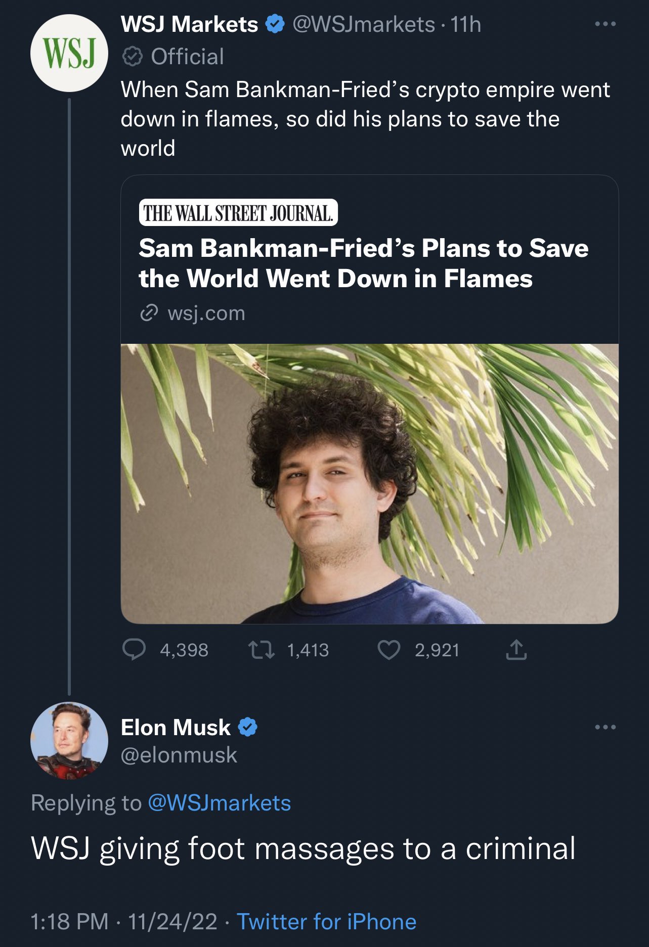 Best of Dying Twiter on Twitter: "2/ Elon responds to a tweet from The Wall Street Journal re ...