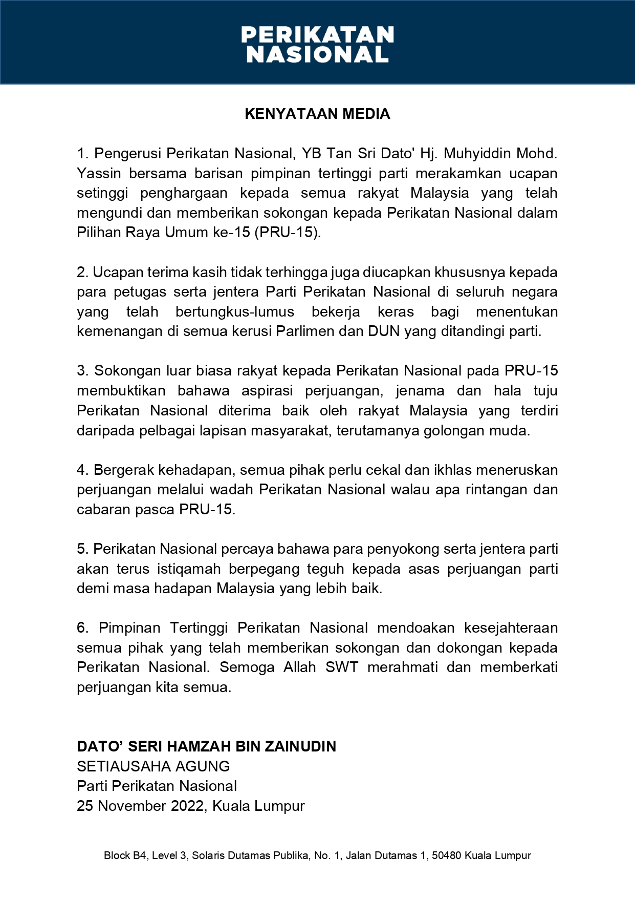 BERNAMA TV 🇲🇾 on Twitter: "#PRU15: Kenyataan Media Perikatan Nasional (PN) https://t.co ...