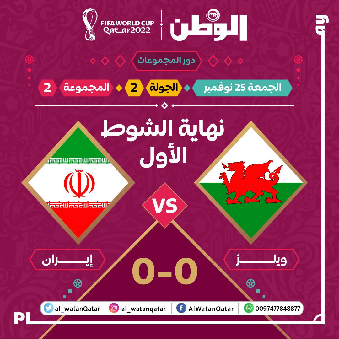 جريدة الوطن On Twitter نهاية الشوط الأول من مباراة إيران و ويلز