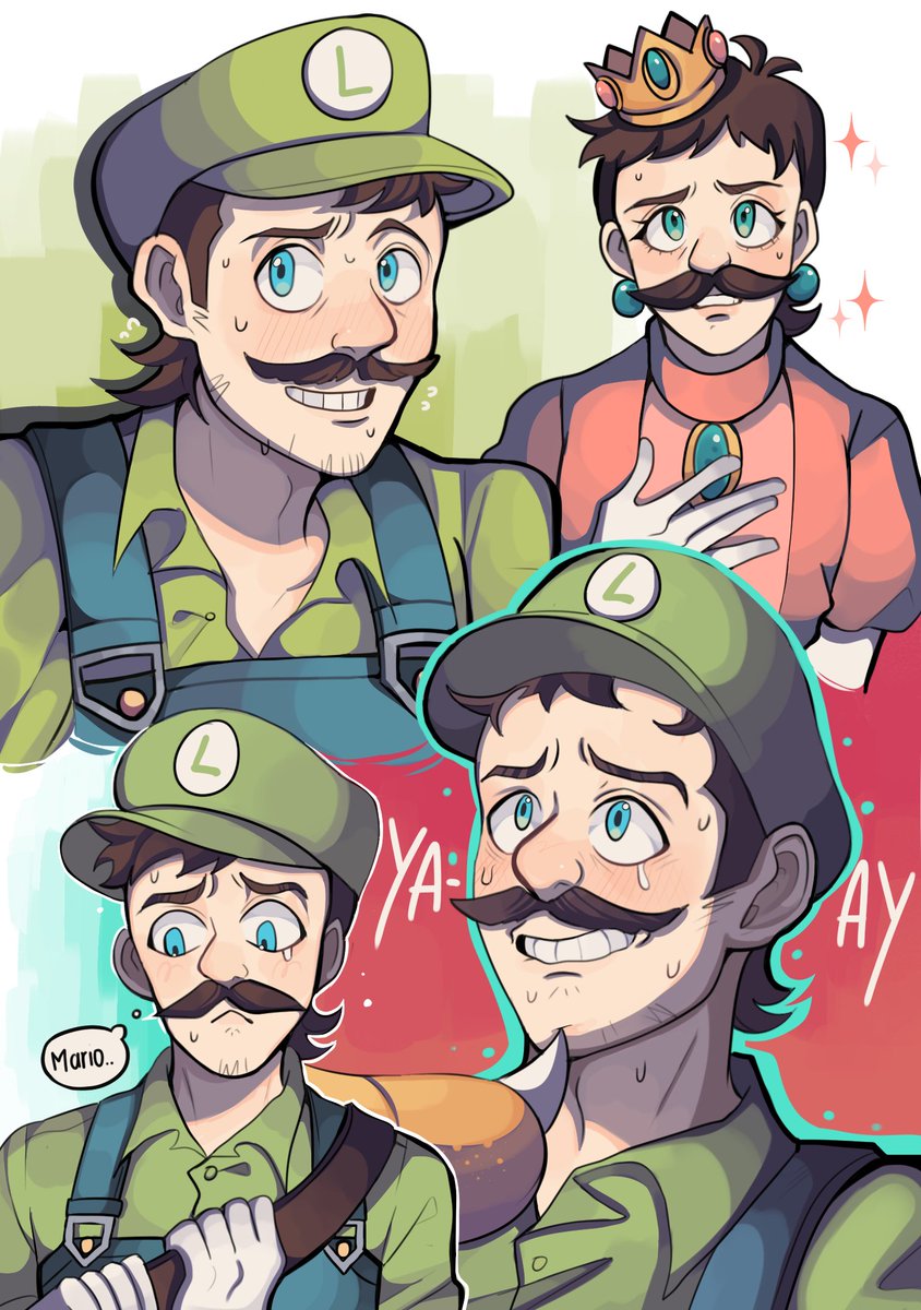 ルイージ ,ピーチ姫 「damsel in distress lol #mariomovie 」|bobamirukuのイラスト