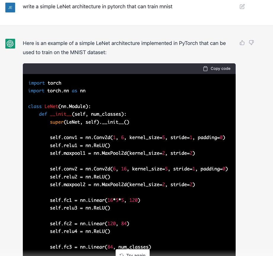Jeremy Pinto on Twitter: "ChatGPT vs. MNIST 🧵 First, I ask ChatGPT for a LeNet model for MNIST ...