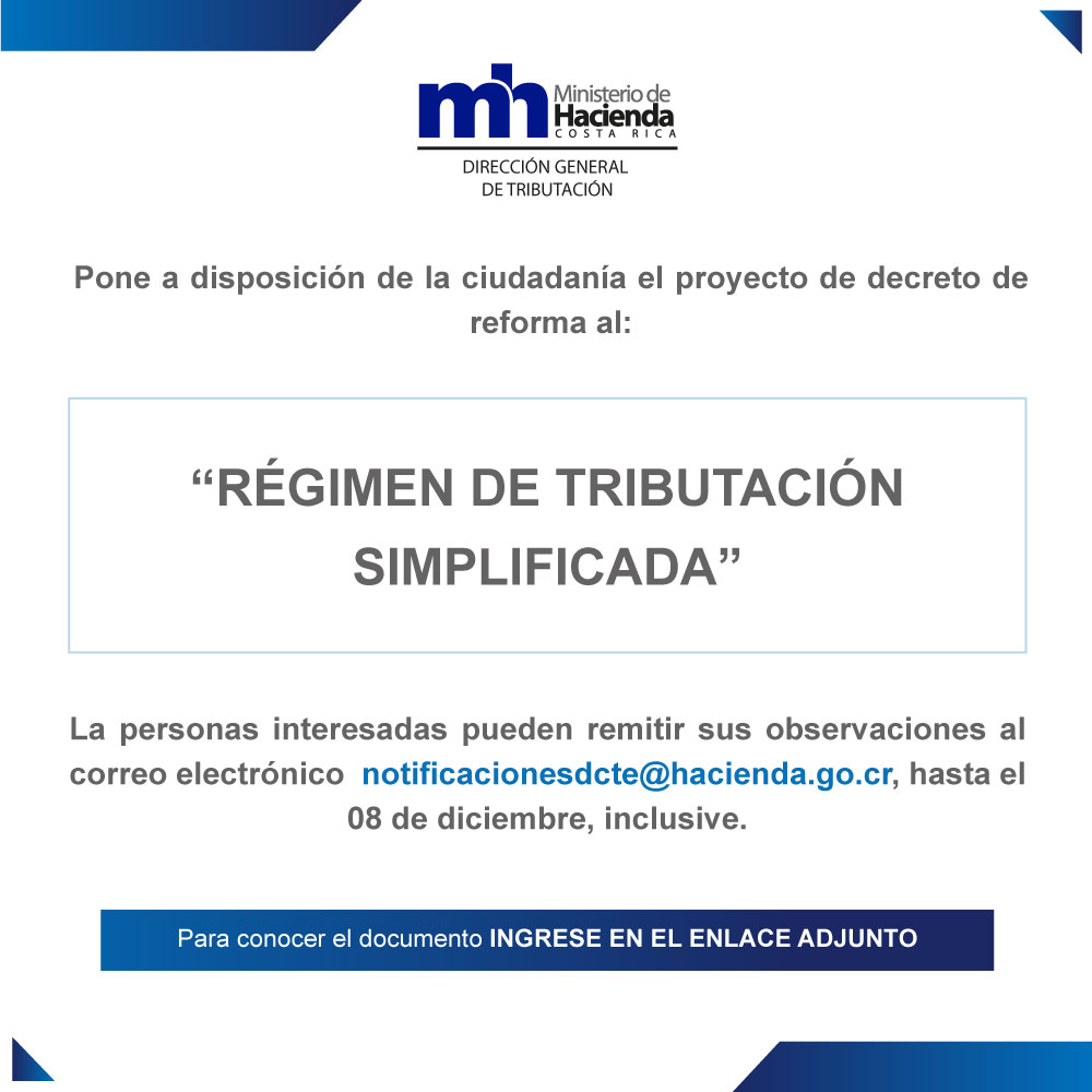 Ministerio Hacienda de Costa Rica on Twitter: "Proyecto en consulta pública Decreto de reforma ...