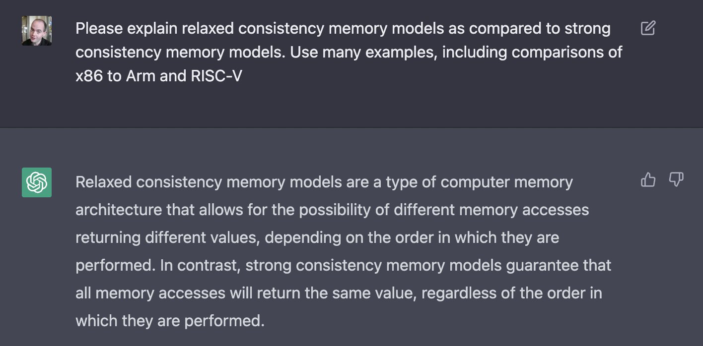 Jon Masters 🏴‍☠️ on Twitter: "I asked @OpenAI ChatGPT to explain memory consistency models ...