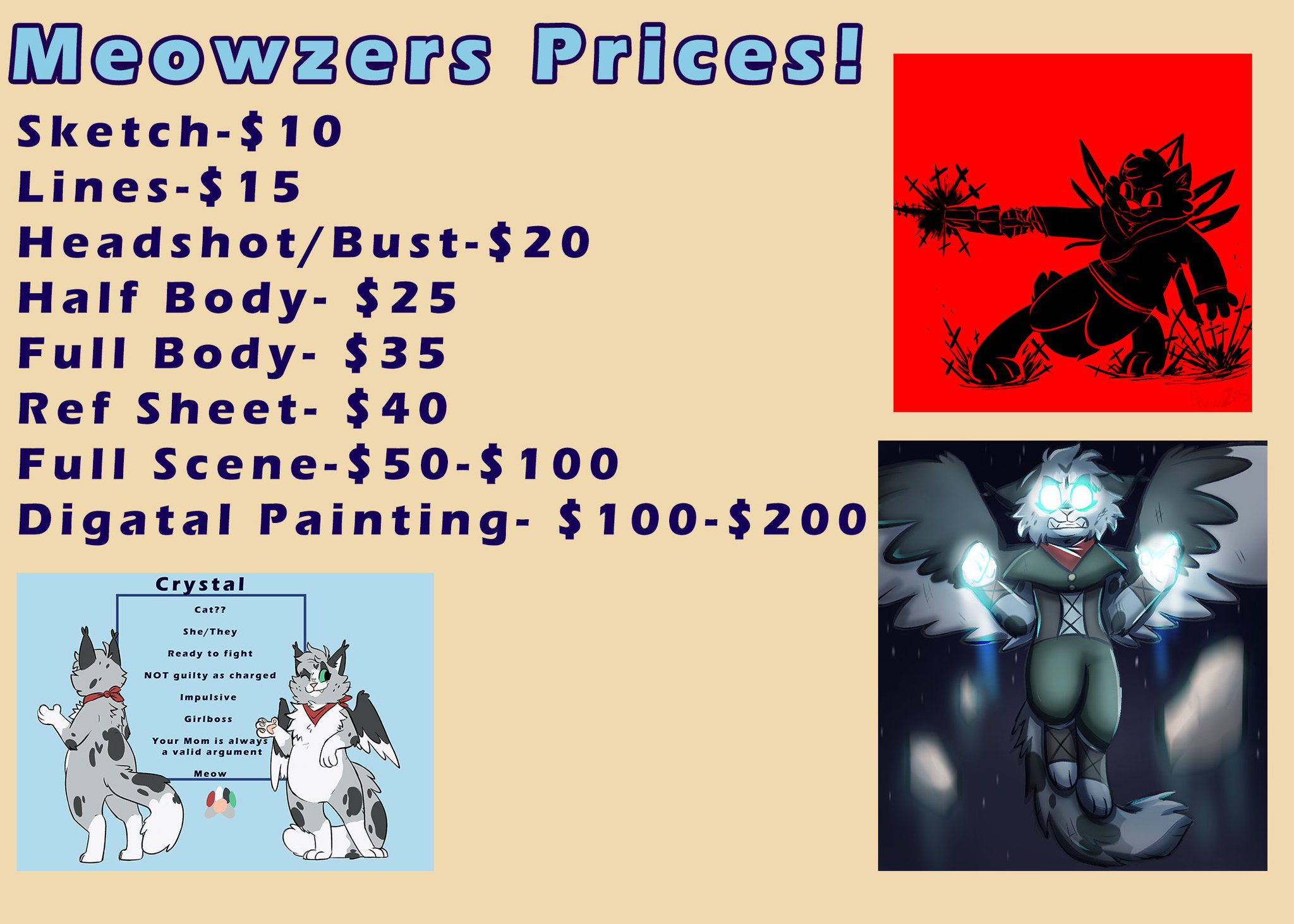 Meowzers on Twitter: "New Price Sheet! TOS and Examples in reply. https://t.co/WF3y38EWJf" / Twitter