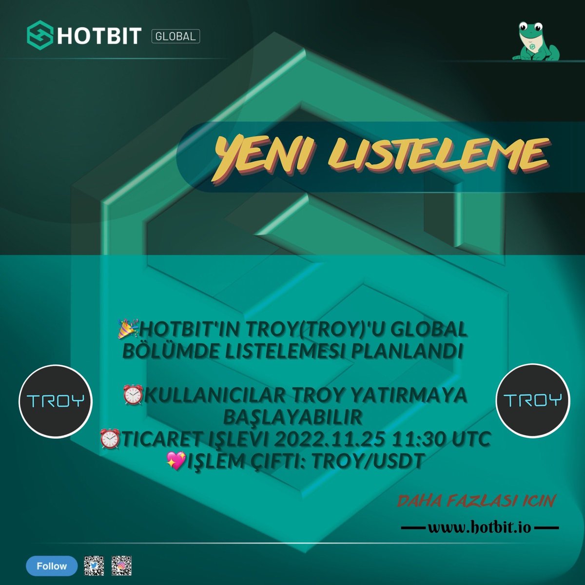 Hotbit Türkiye 💚 on Twitter: "🎉Hotbit'in TROY(Troy)'u Global Bölümde listelemesi planlandı Resmi ...