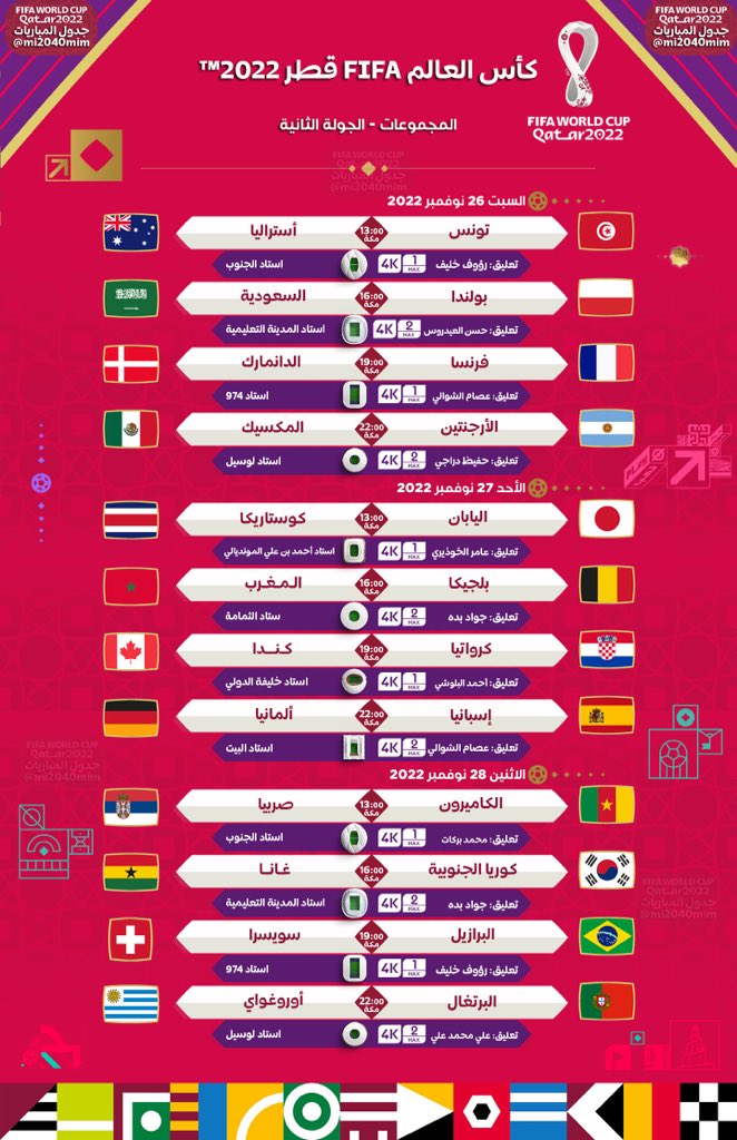 جدول المباريات On Twitter جدول معلقي مباريات الجولة الثانية من