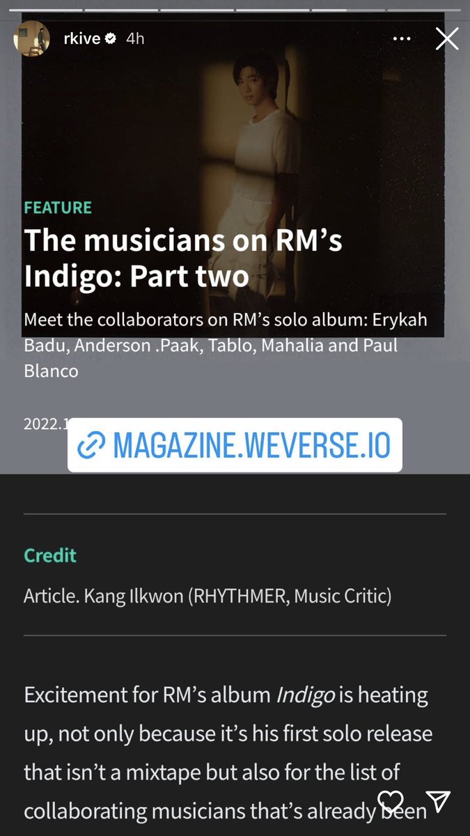 RMLOUNGE on Twitter: "26.11.2022 🐨💜 rkive IG Story : The musicians on RM’s Indigo: Part two 🔗 ...