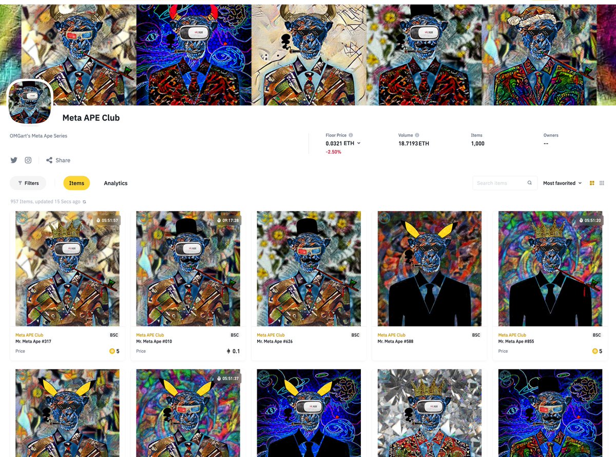OMGart on Twitter: "OMGart's Meta Ape Collection Volume : 18.7 ETH https://binance.com/en/nft ...