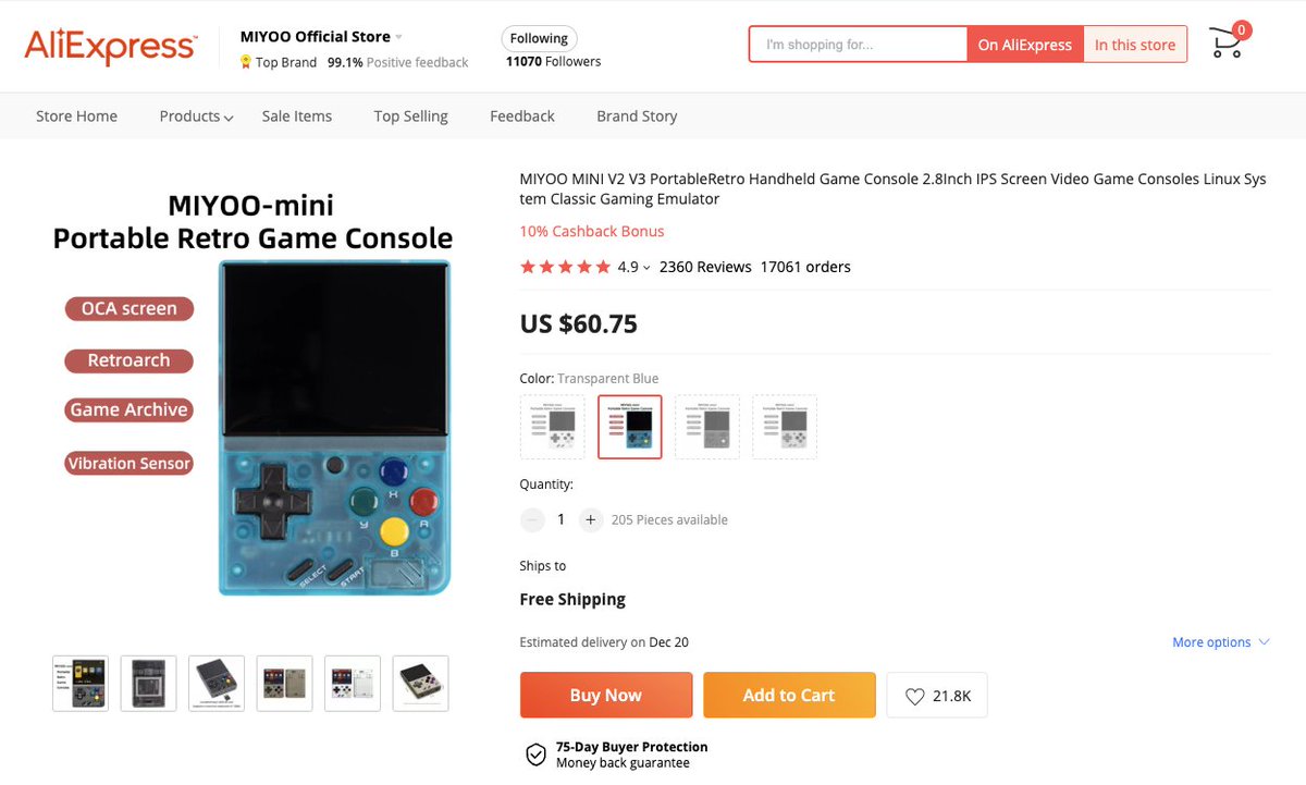 Retro Game Corps on Twitter: "205 transparent blue Miyoo Mini just went ...