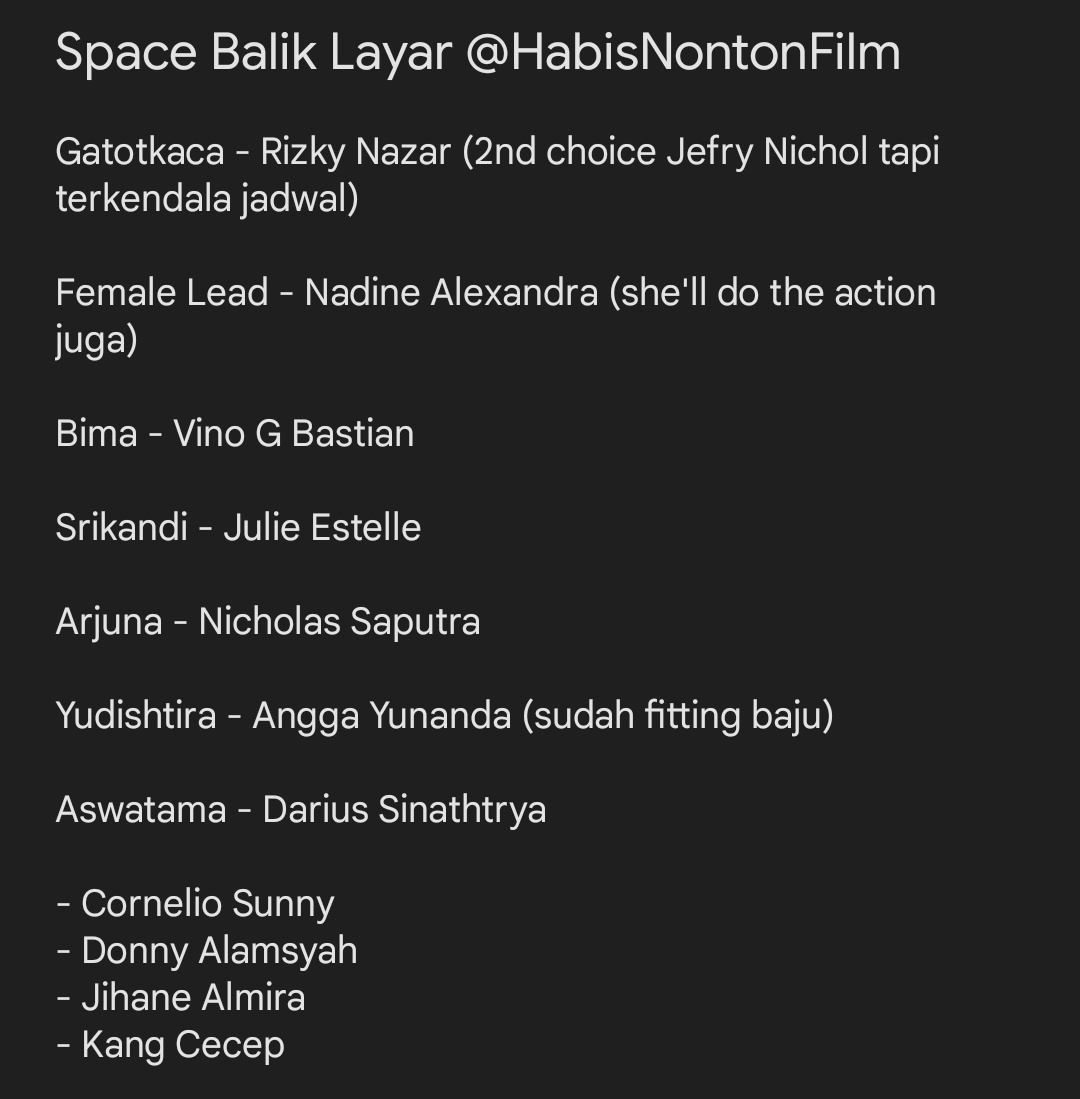 Habis Nonton Film on Twitter: "Rencana jajaran cast Project G versi @CharlesGozali dan @MAGMAEnt ...