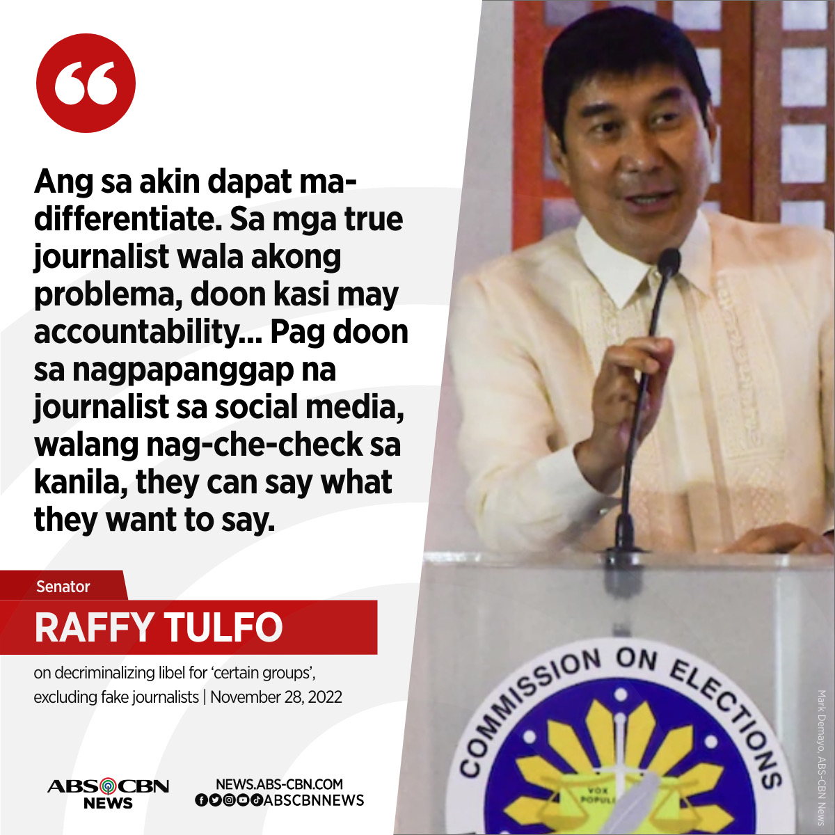 ABS-CBN News on Twitter: "Para kay Sen. Raffy Tulfo, pabor siyang i-decriminalize ang libel para ...