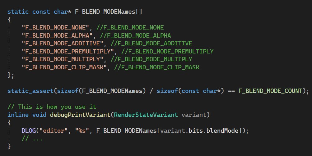 Sebastian Aaltonen on Twitter: "C++ doesn't have a built-in functionality for enum field names ...