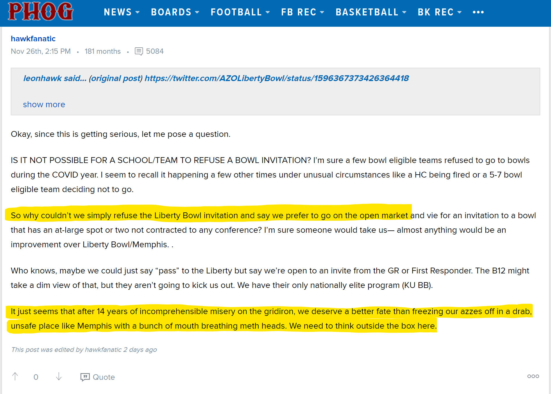 Message Board Geniuses on Twitter: "#Kansas (who finished the season 6-6) shouldn't have to ...