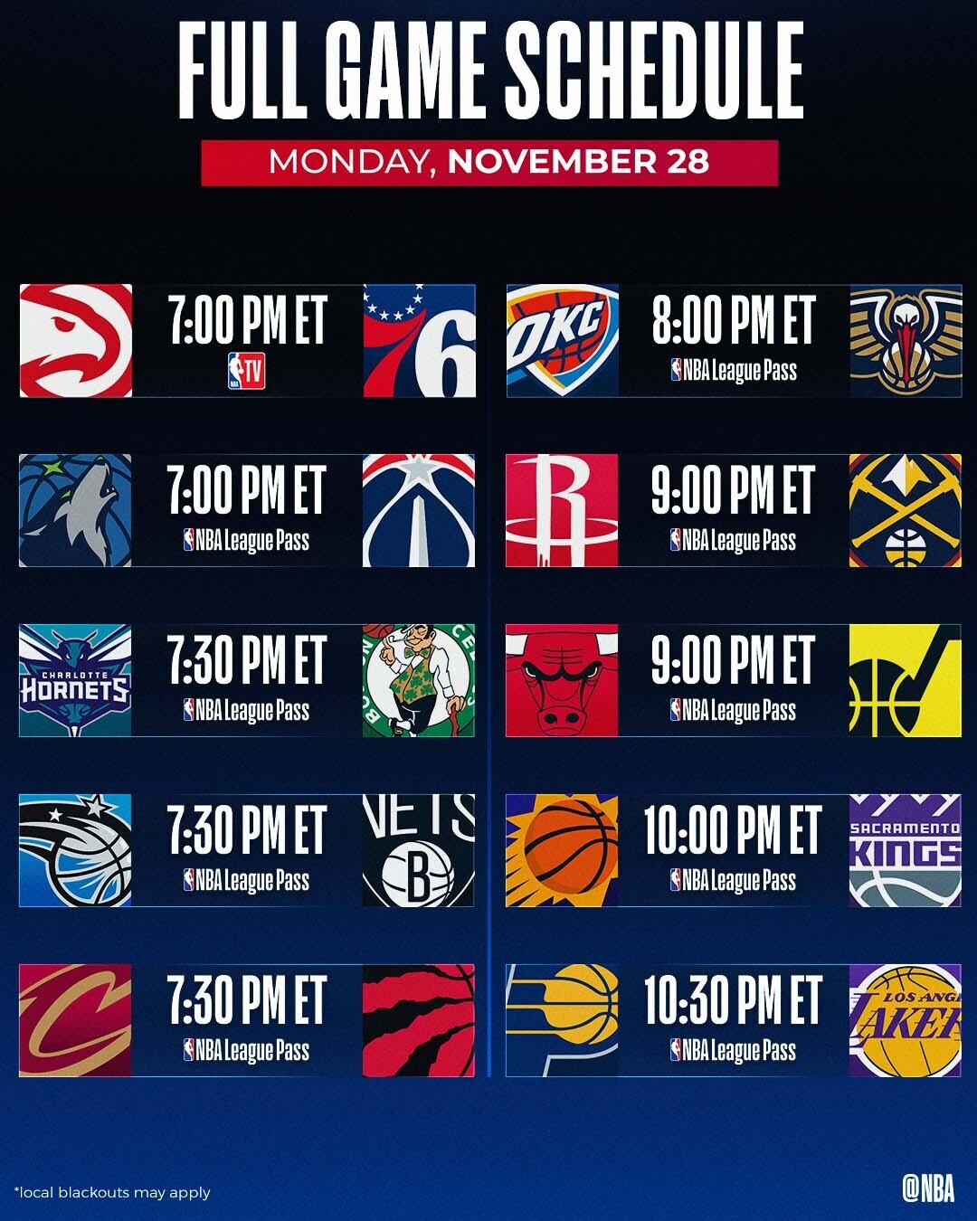NBA on Twitter: "10-game night on NBA TV and the NBA App! ️ East-leading Celtics seek 4 in a row ...