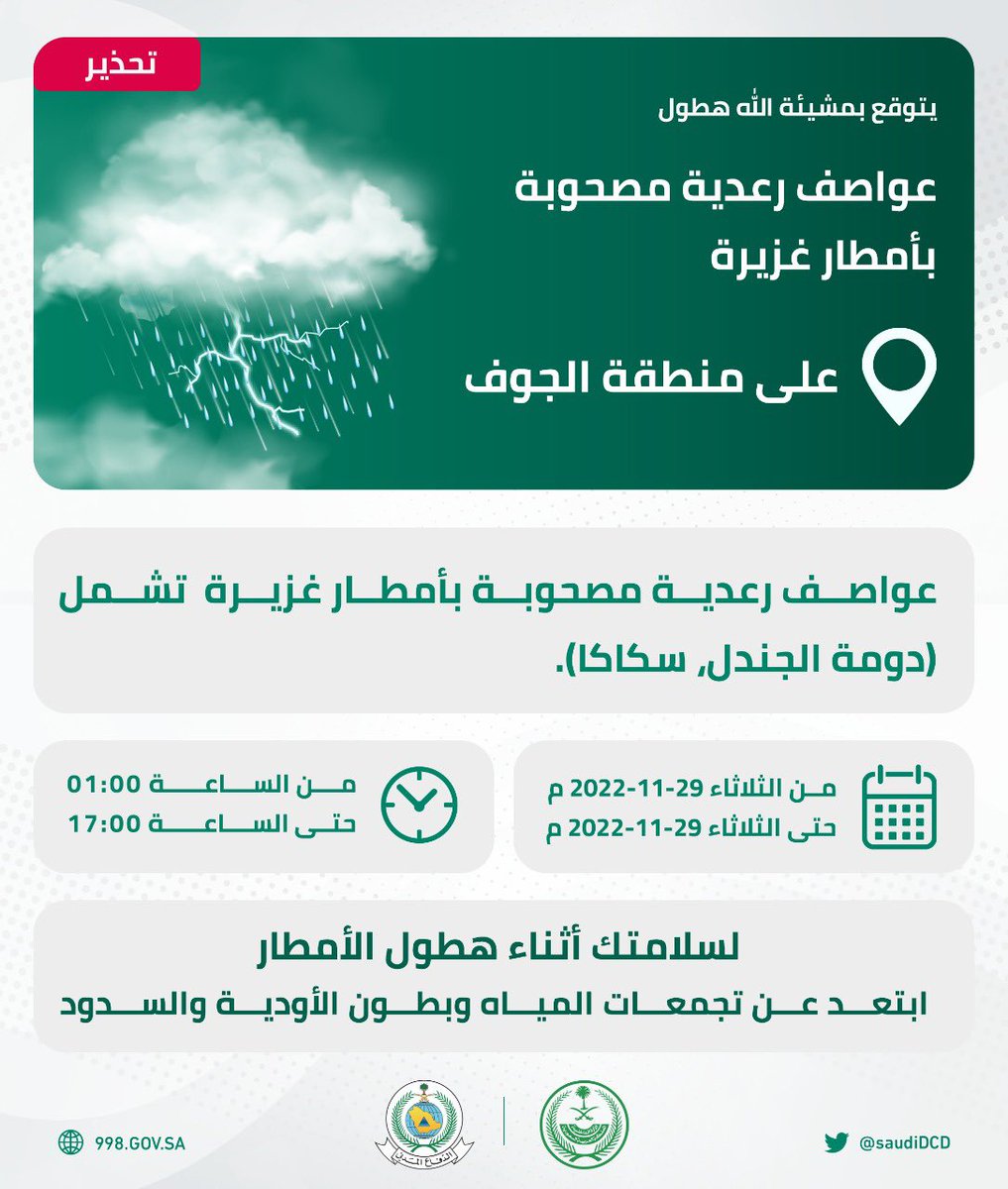 الموجز السعودي On Twitter الدفاع المدني يحذر من عواصف رعدية مصحوبة