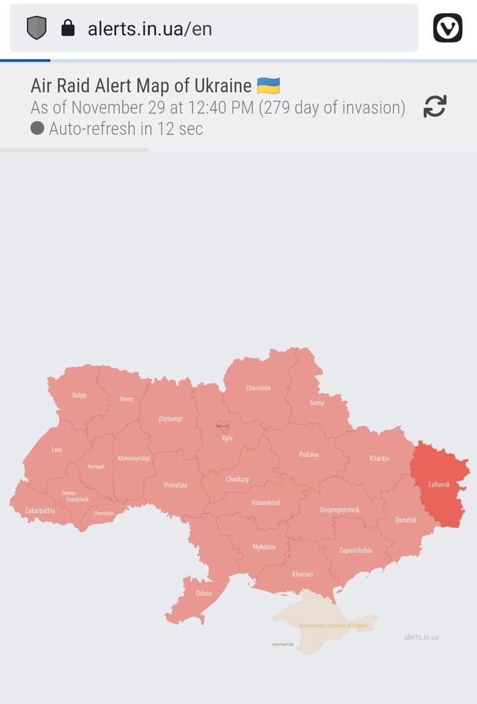 Air raid alerts announced all across Ukraine except for occupied Crimea ...
