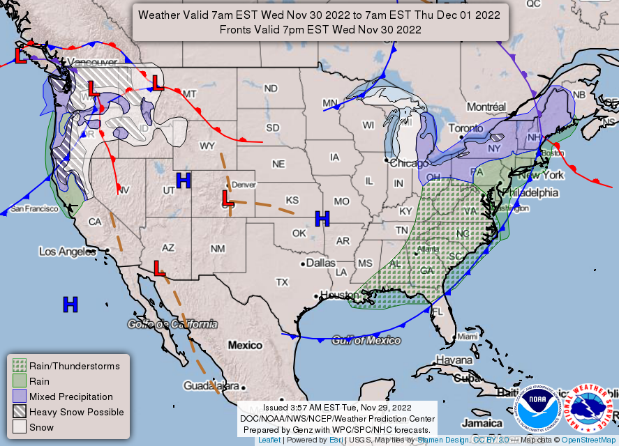 A strong cold front will shift through the East Wednesday with areas of isolated severe ...