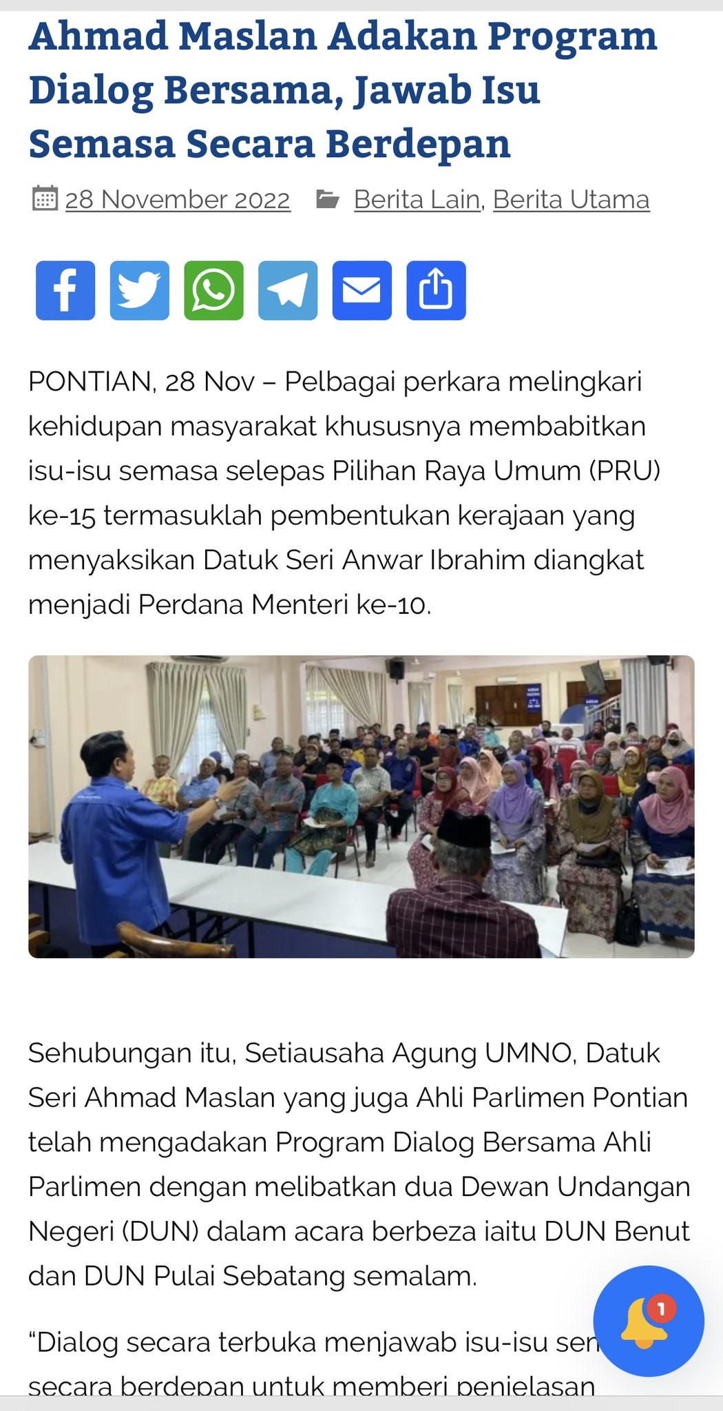Ahmad b Maslan on Twitter: "3 berita di @umnoonline, @NST_Online & @bharianmy mengenai saya ...