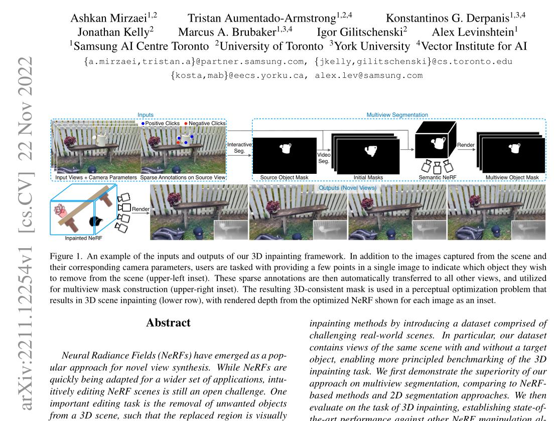 Daily AI Papers on Twitter: "SPIn-NeRF: Multiview Segmentation and Perceptual Inpainting with ...