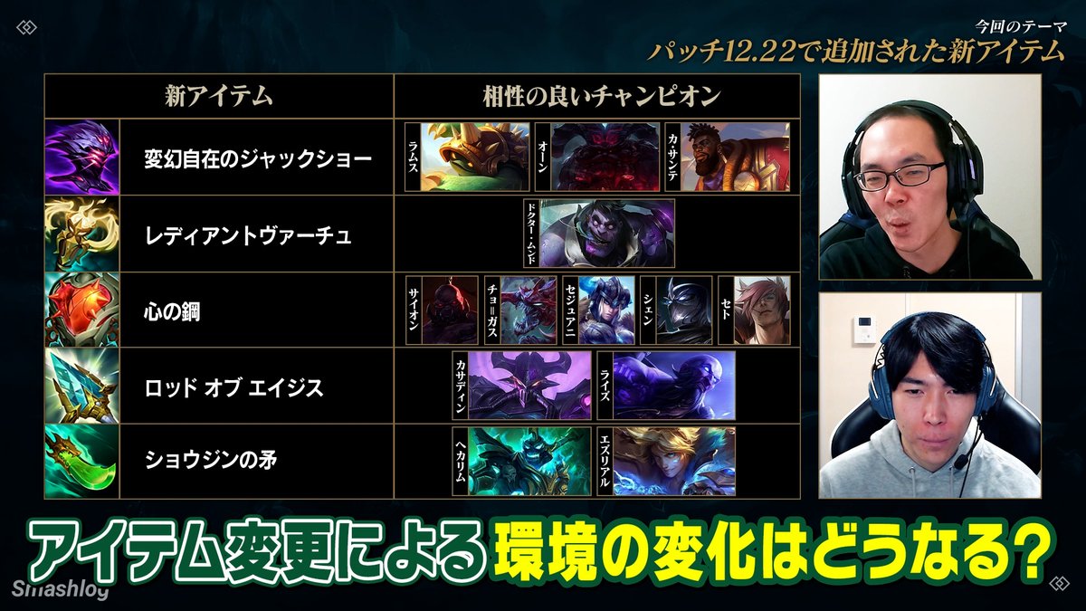 Smashlog@LoL on Twitter: "【🆕新着動画】 今回はCerosコーチに、新アイテムの仕様と現状の評価、そして環境の変化について徹底解説していただきました👏🔥 📺パッチ12 ...