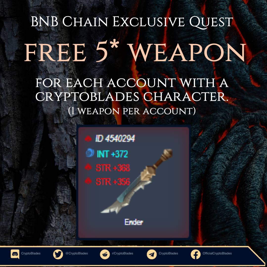 CryptoBlades on Twitter: "⚔️The FREE 5* Weapon Quest for each #BNB account with #CryptoBlades ...