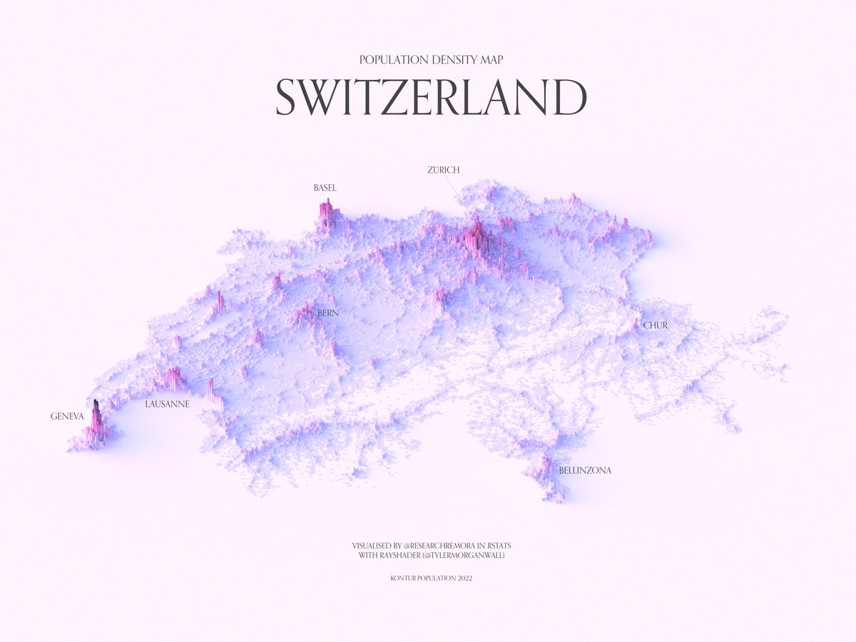 terence fosstodon on Twitter: "A population density map of Switzerland. I quite like how this ...