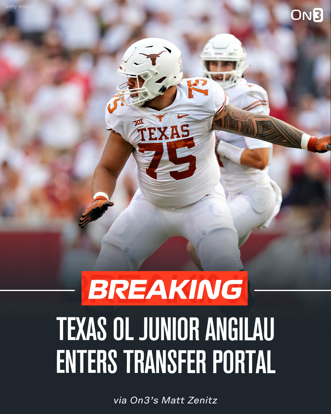 On3 on Twitter: "🚨BREAKING🚨 Texas OL Junior Angilau has entered the transfer portal, per ...