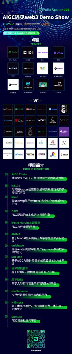 Nano Labs on Twitter: "RT @iPolloverse: iPollo Space0⃣0⃣6⃣ AIGC Meets Web3 Demo Show 📅2022/12/14 ...
