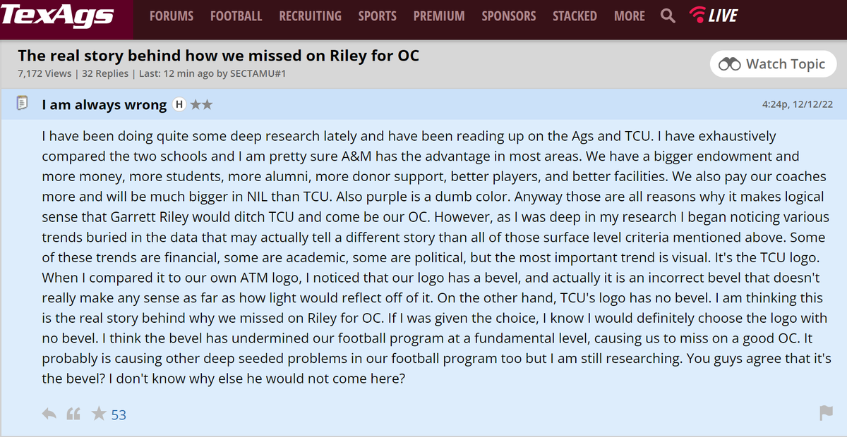 Message Board Geniuses on Twitter: "#TexasAM fan did some deep research and discovered why the # ...
