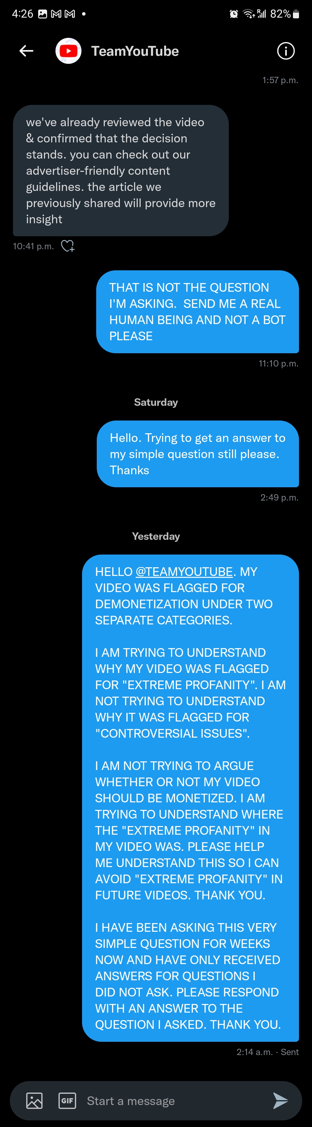 YMS (Adum) on Twitter: "Hi @TeamYouTube can you please send me an actual human being to adress ...