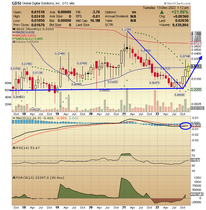 Hedgehog Trader 🦔 on Twitter: "Global Digital Solutions $GDSI #EV Monthly. MACD on bullish cross ...