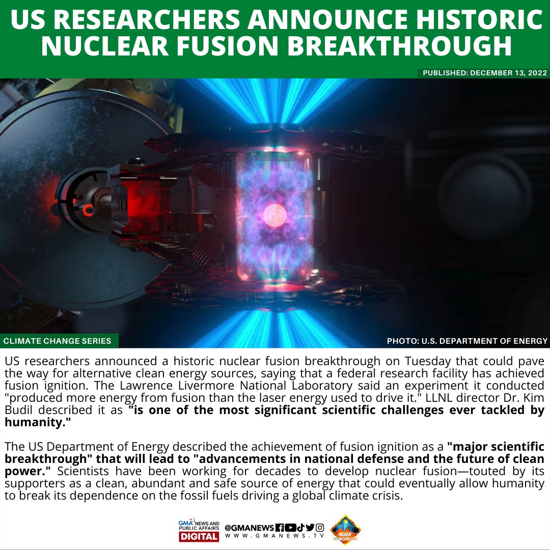 GMA News on Twitter: "RT @IMReadyPH: US researchers announced a historic nuclear fusion ...