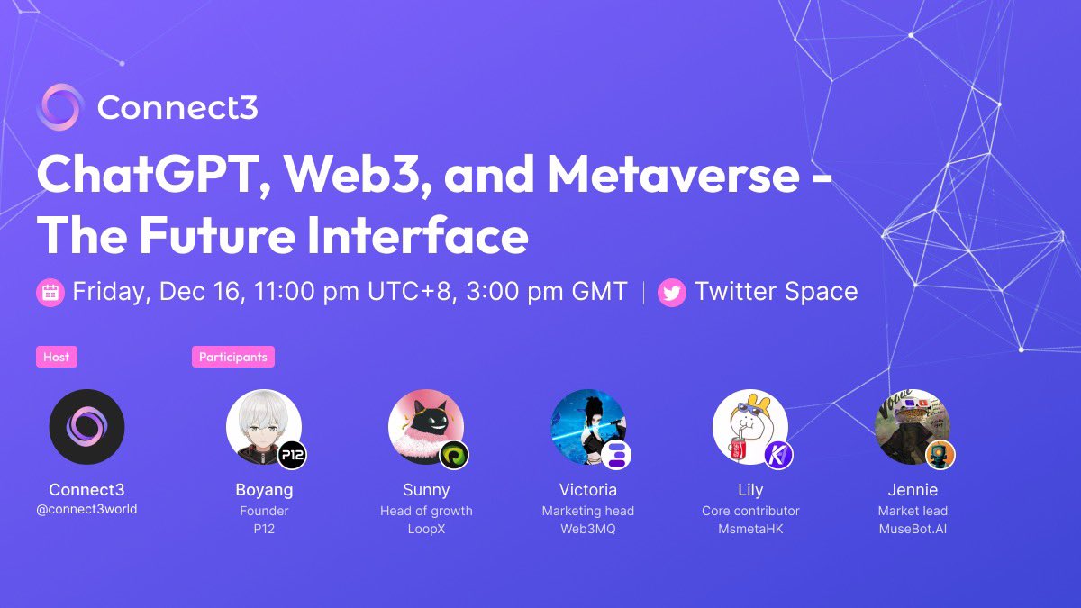 Connect3 on Twitter: "#TwitterSpace🚀 🔥#ChatGPT, #Web3, and #Metaverse-The Future Interface🔥 🎁 ...