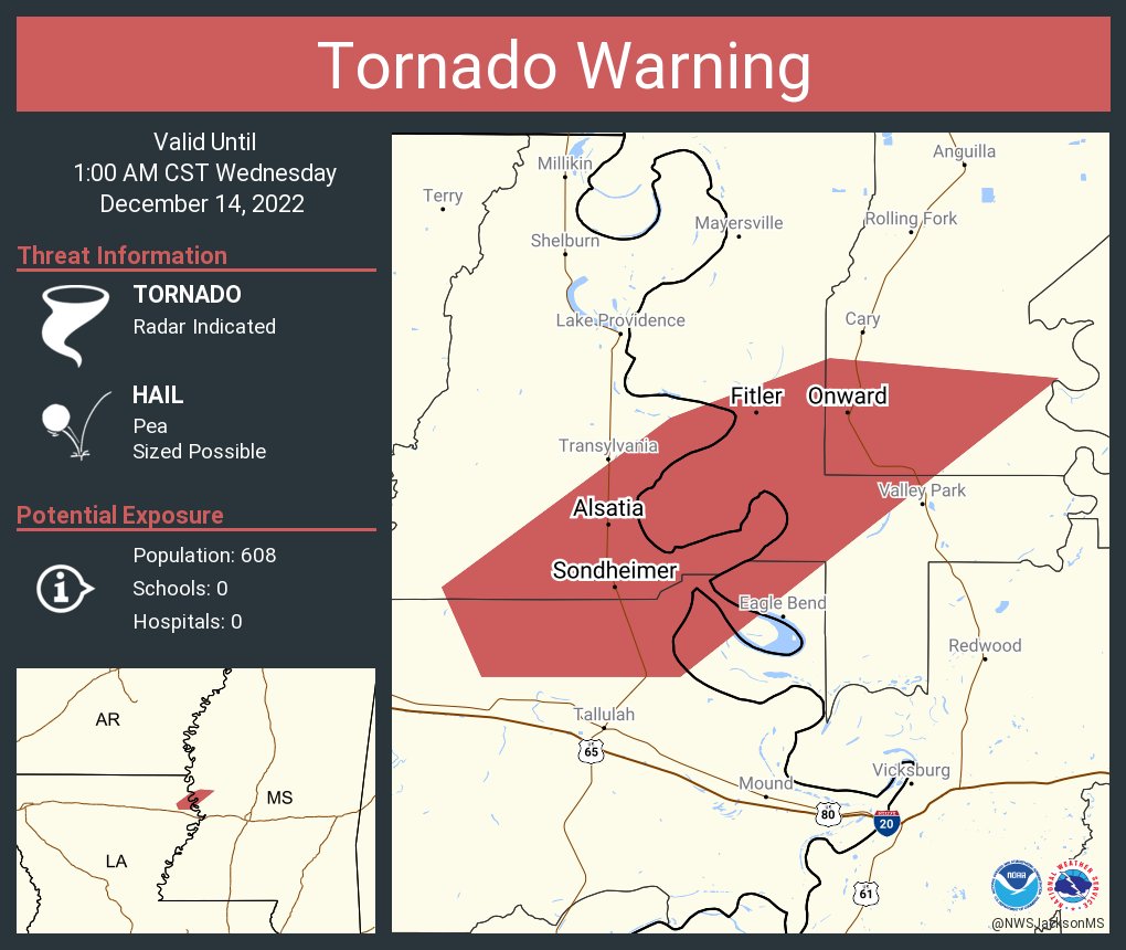 NWS Tornado on Twitter: "Tornado Warning including Sondheimer LA, Alsatia LA and Onward MS until ...