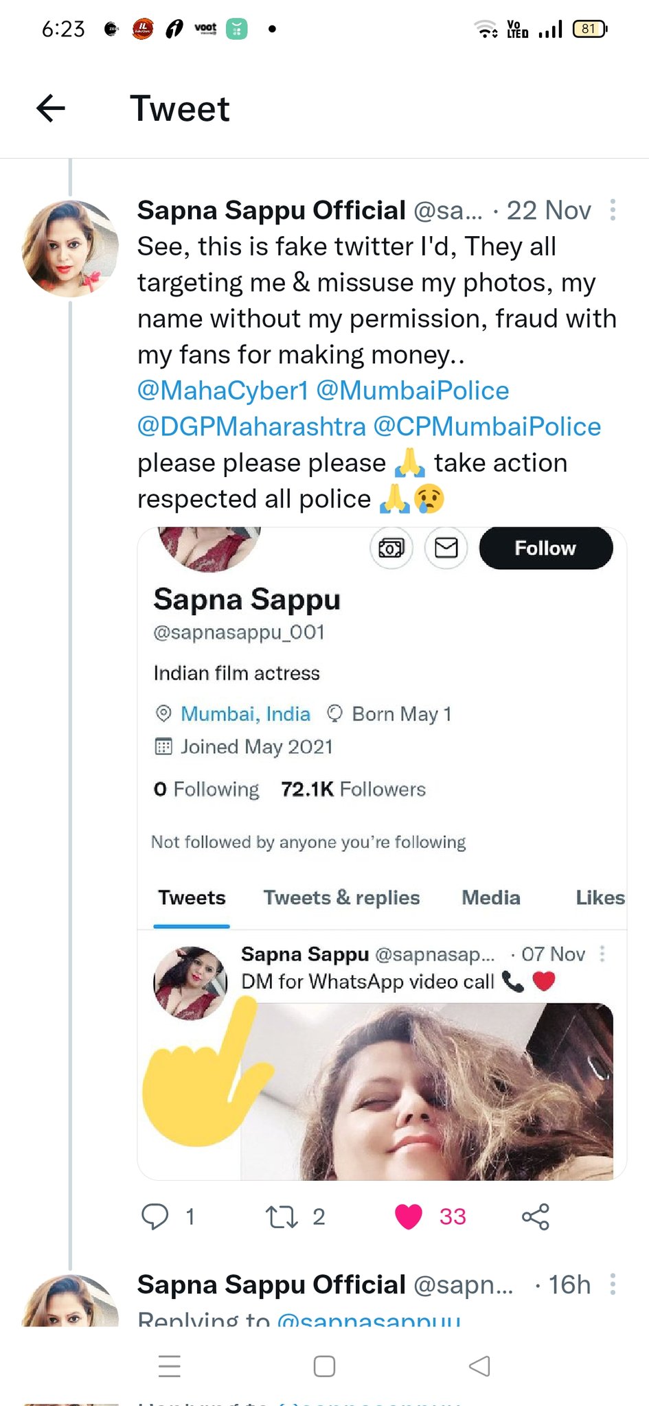 Sapna Sappu Official on Twitter: "@MumbaiPolice Date dekhiye https://t.co/QiMGw2BPm6" / Twitter