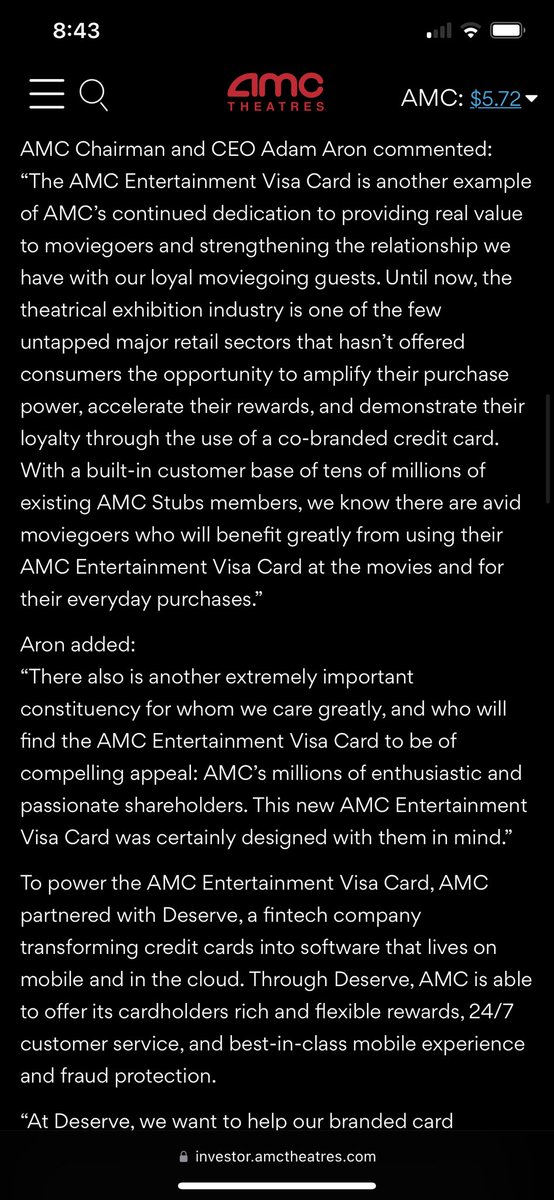 AMC NOT LEAVING on Twitter: "$AMC Theatres® Announces a Co-Branded Credit Card. the AMC ...