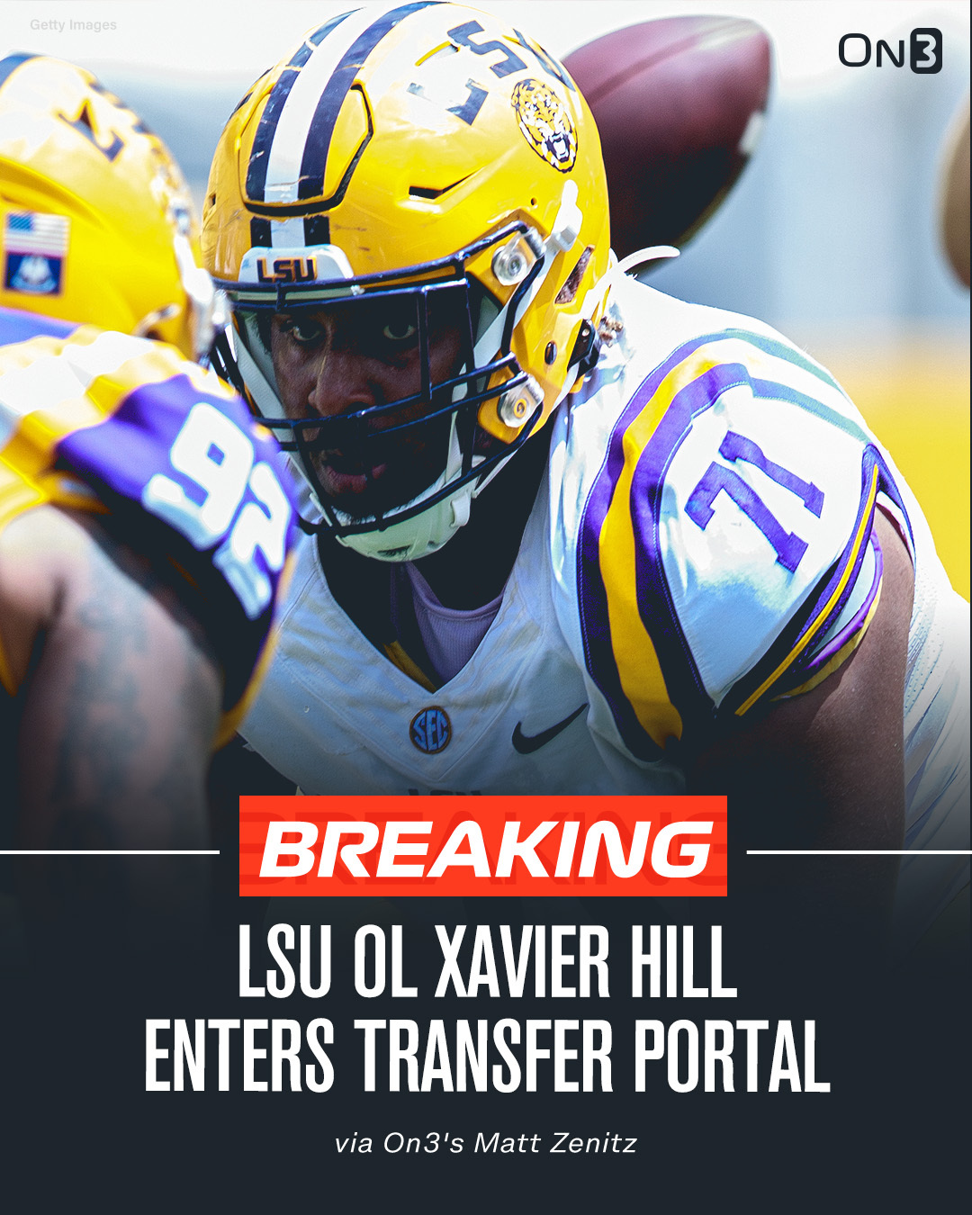 On3 on Twitter: "🚨BREAKING🚨 LSU OL Xavier Hill has officially entered the NCAA transfer portal ...