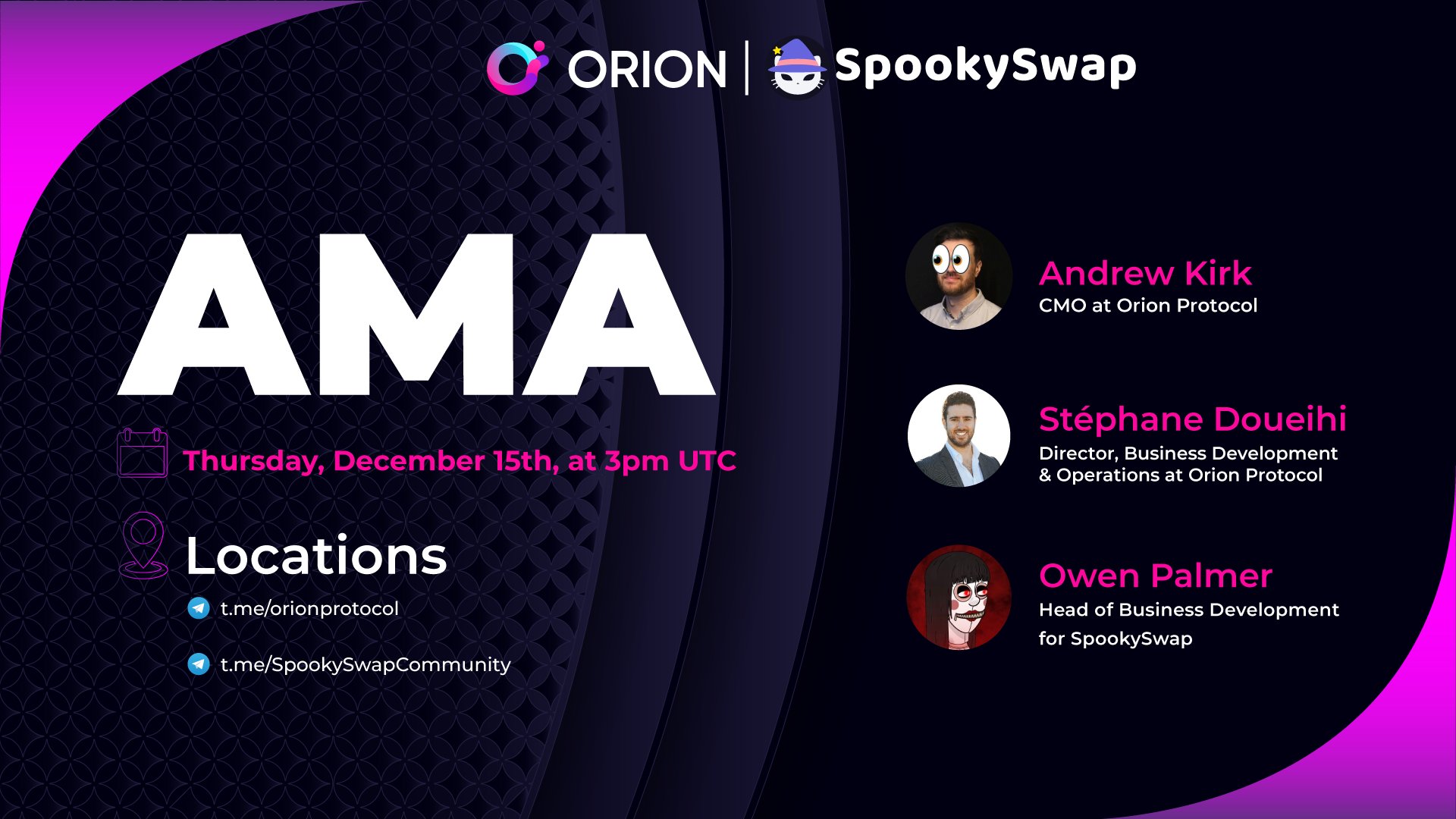 Orion Protocol on Twitter: "Orion x SpookySwap | Live Telegram AMA 🗣 Join #Orion's Business Dev ...