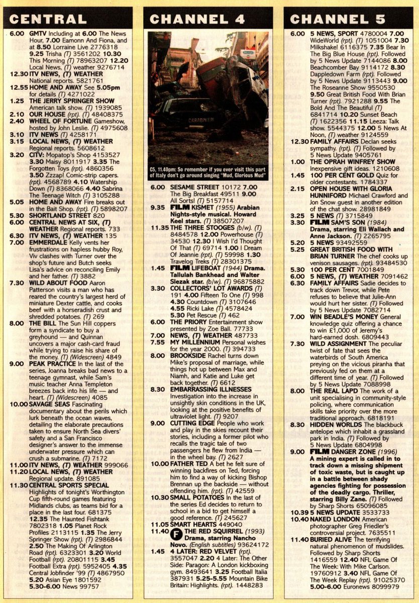 Adam Beckwith on Twitter: "And here's what was on ITV Central, Channel 4, and Channel 5 on this ...