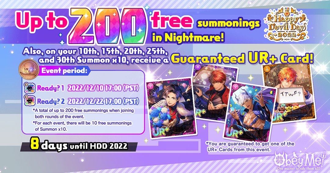 Obey_Me_Official on Twitter: "\8 days until HDD 2022／ HDD 2022 is getting two Nightmare events ...