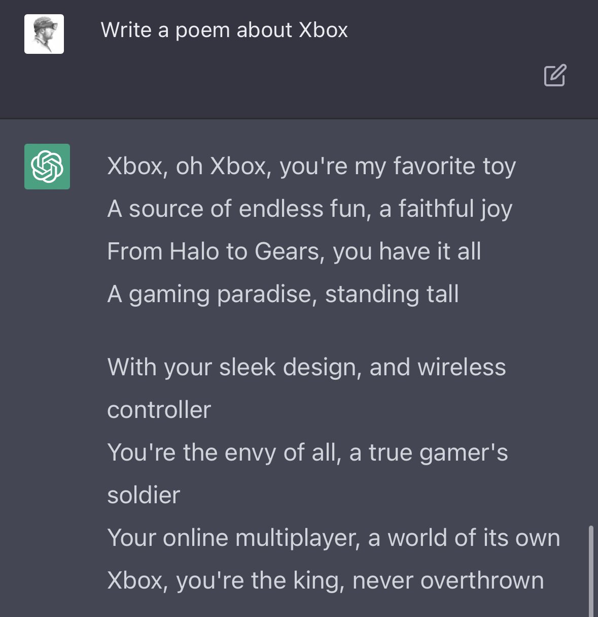 Tom Warren On Twitter I Asked Chatgpt To Create A Poem About Xbox 🙃