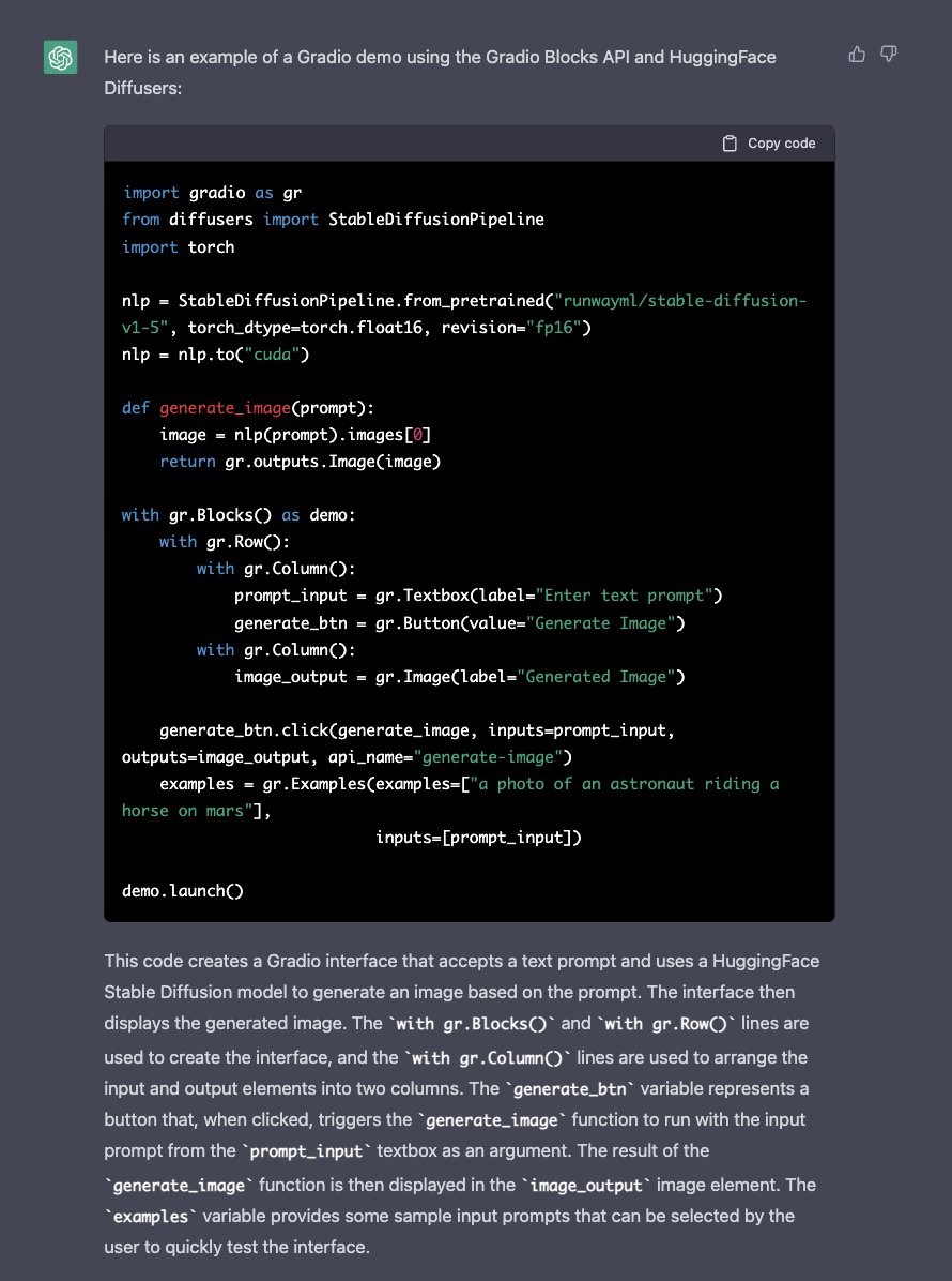 Ak On Twitter Asking Chatgpt To Code A Gradio Demo Using Huggingface Diffusers This Is After