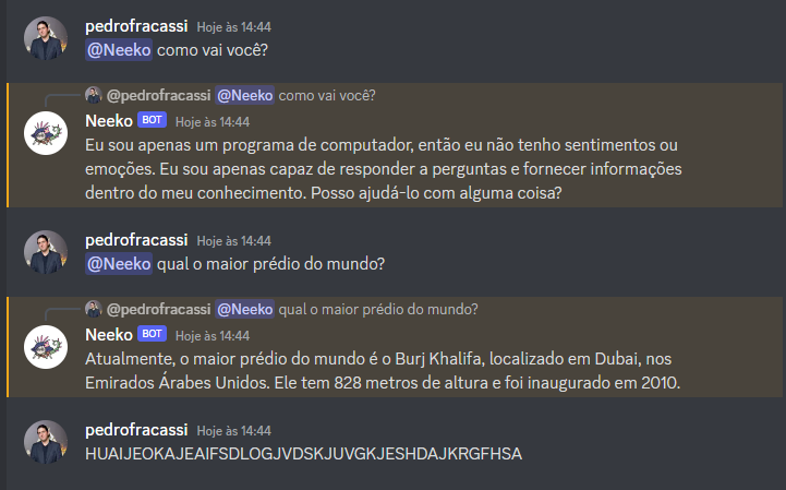 Pedro Fracassi on Twitter: "Integrei o modelo de chat da OpenAI num bot pra Discord, se liga:"