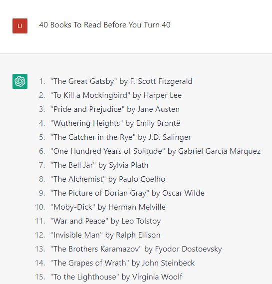 40 Books To Read Before You Turn 40 by ChatGPT 1) - Thread from Library ...