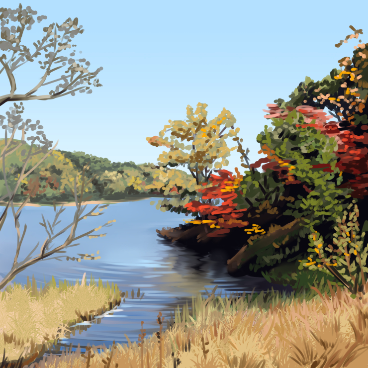 MACK on Twitter: "今日も自前の写真からムーミンバレーパーク。描画1h また葉っぱの集合体に果敢にチャレンジする鯖…！紅葉シーズンだったので、色とりどりで綺麗ですね。ちょっと ...