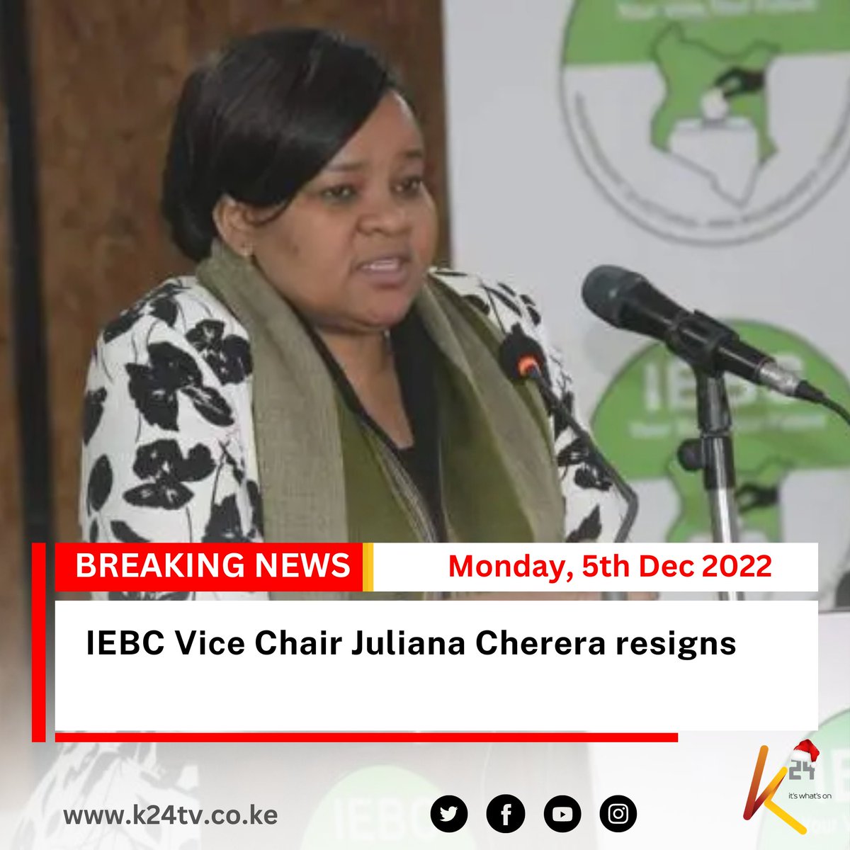 K24 TV on Twitter: "BREAKING NEWS: IEBC Vice Chair Juliana Cherera resigns days after President ...