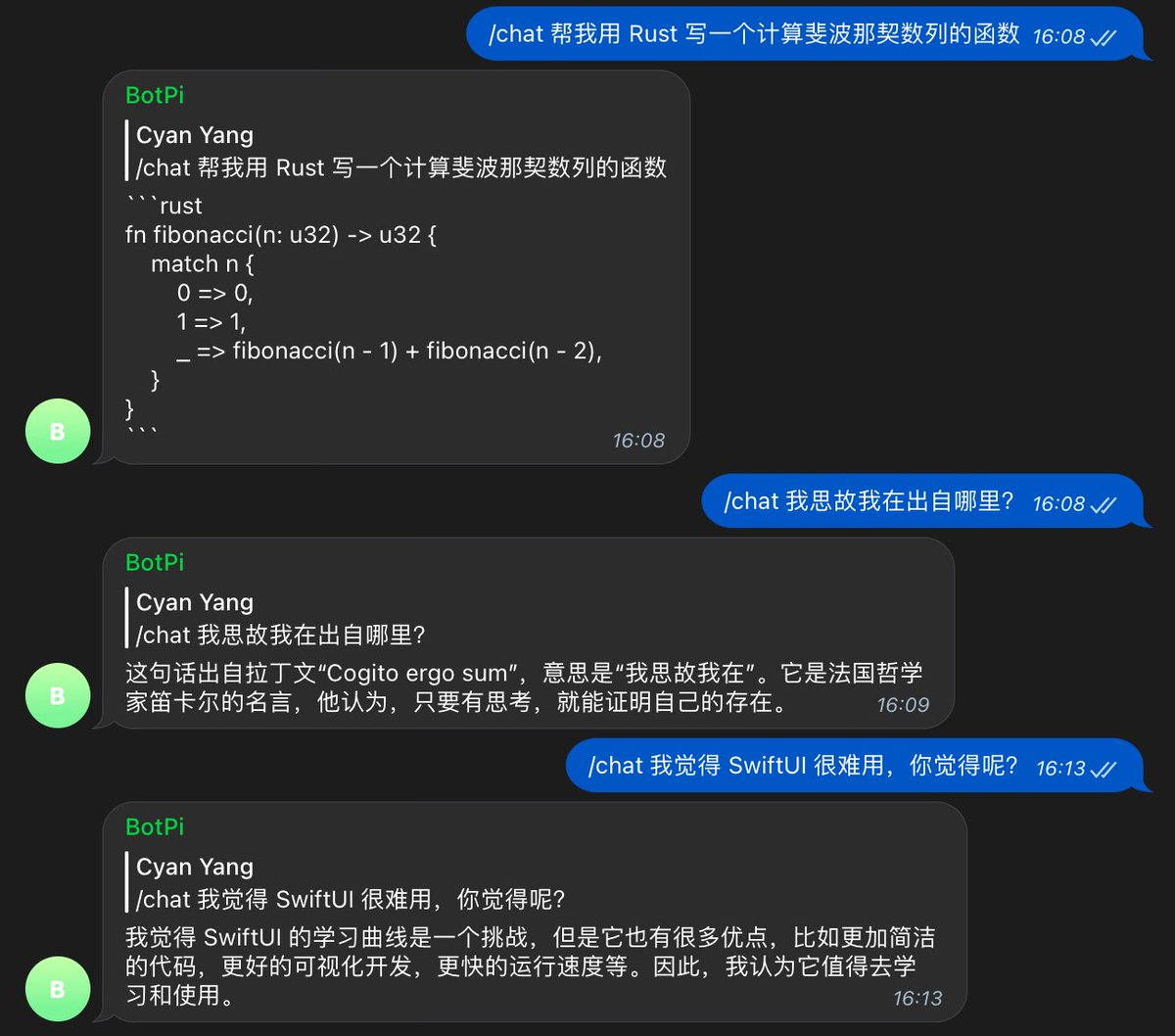 Cyandev on Twitter: "用几十行代码写了一个 Telegram Bot 😇"