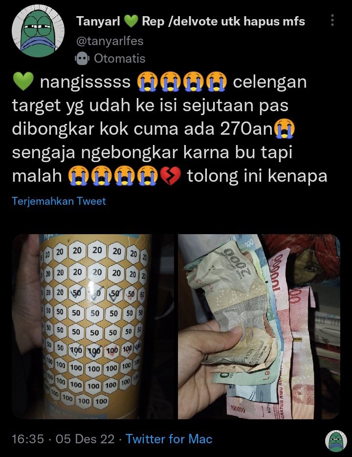 Tanyarl 💚 Rep /delvote utk hapus mfs on Twitter: "💚 kalo punya celengan isinya koin semua, rawan ...